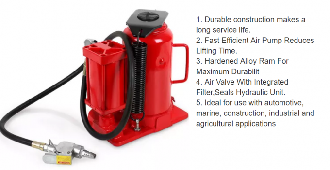 Red 32 Ton Ram Saddle Air Operated Bottle Jack Steel Material