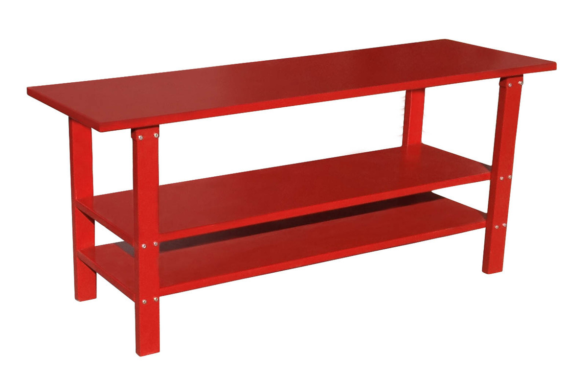 Powder Coated Red Steel 2 Shelf Heavy Duty Workbench